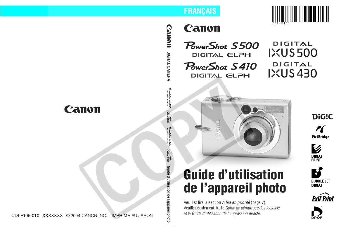 Notice CANON IXUS 500 - appareil photo Trouver une solution à un problème CANON IXUS 500 mode d ...